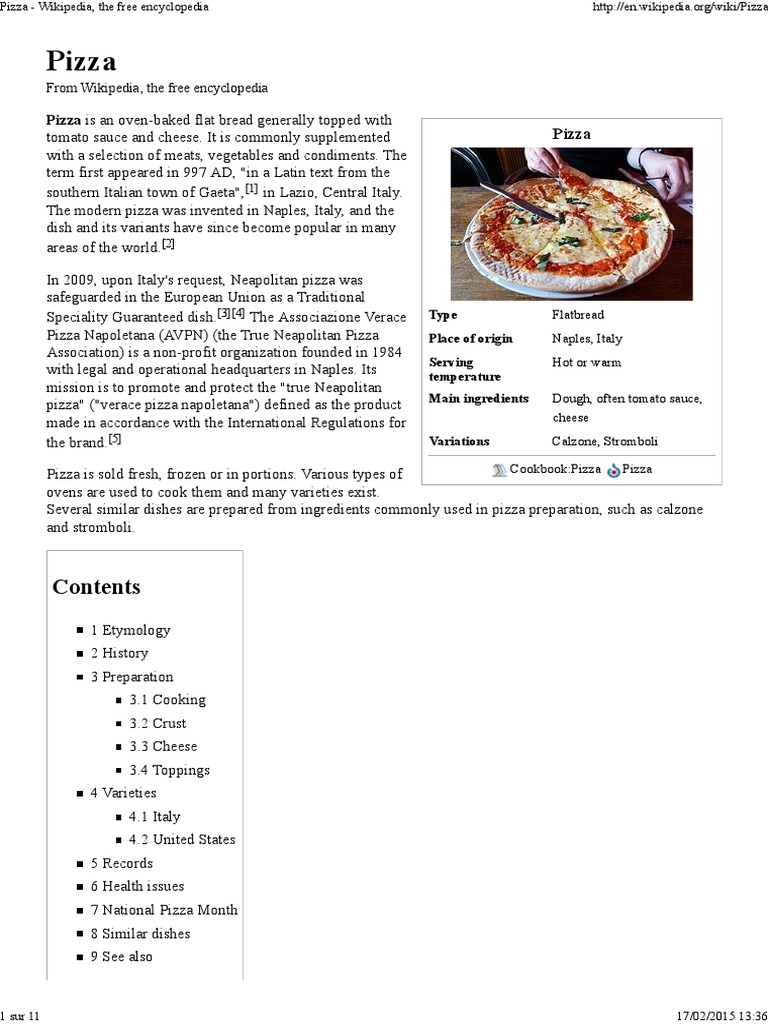 Pizza - Wikipedia, The Free Encyclopedia | PDF | Pizza | Foods