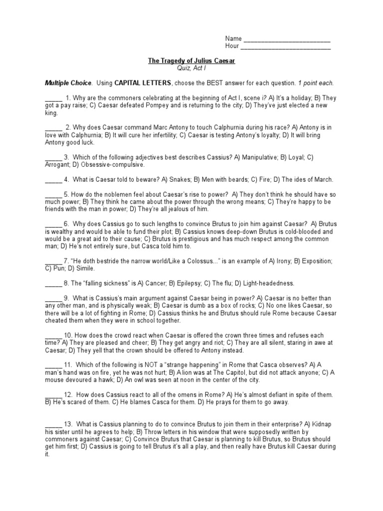 Julius Caesar Multiple Choice | PDF | Marcus Junius Brutus The Younger ...