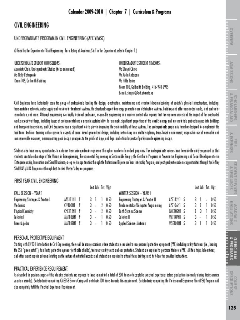 Civil Engineering Curriculum UofT | PDF | Engineering | Sustainability