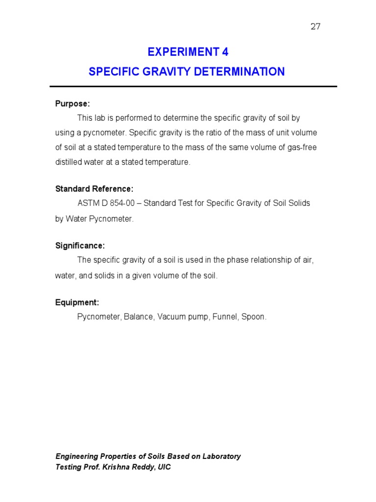 Specific Gravity of Soil Lab Procedure | PDF | Distillation | Soil