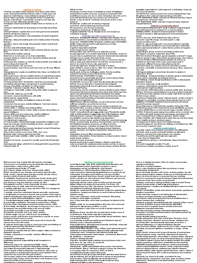 Cheat Sheet Psychology | PDF | Stress (Biology) | Id