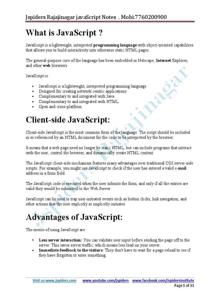 JavaScript Notes | PDF | Dynamic Web Page | Java Script JavaScript Notes | PDF | Dynamic Web Page | Java Script