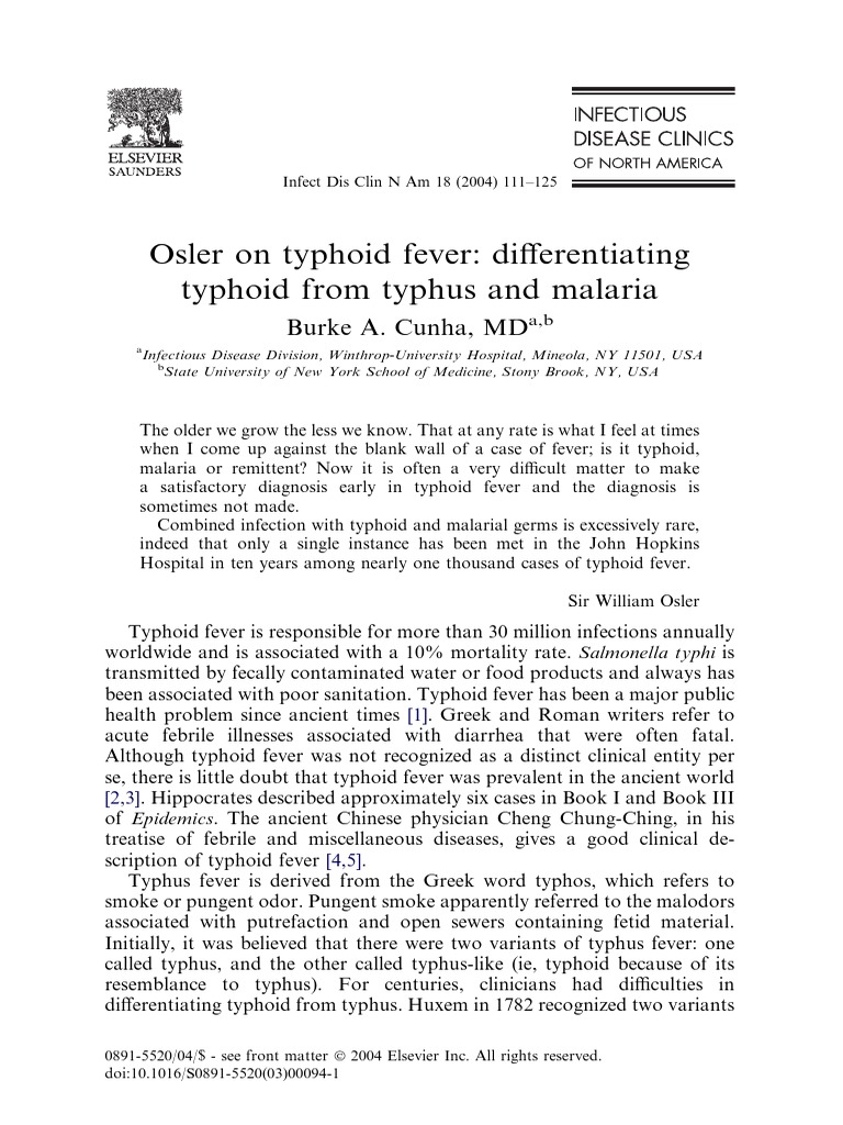 Typhoid vs. Typhus: Clinical Insights | PDF | Malaria | Infection