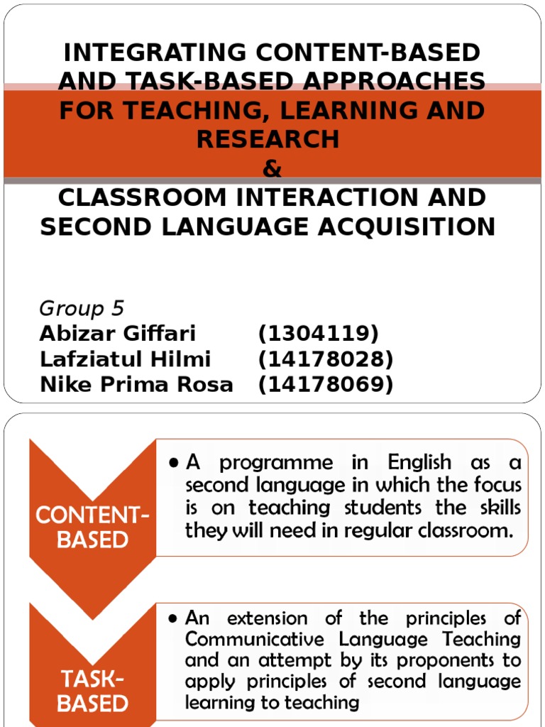 Integrating Content-Based and Task Based Approaches For Teaching ...