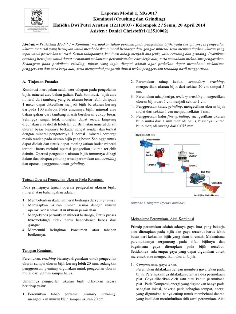 Modul 1 Kominusi (Crushing Dan Grinding) | PDF