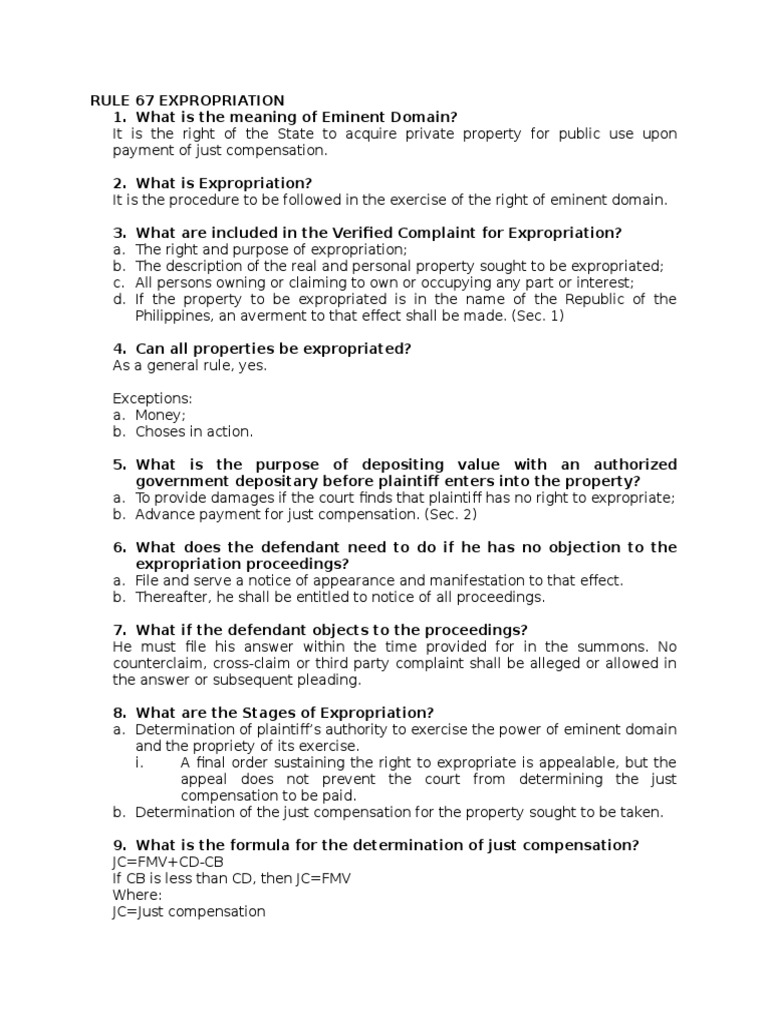 Rule 67 Expropriation | PDF | Eminent Domain | Just Compensation