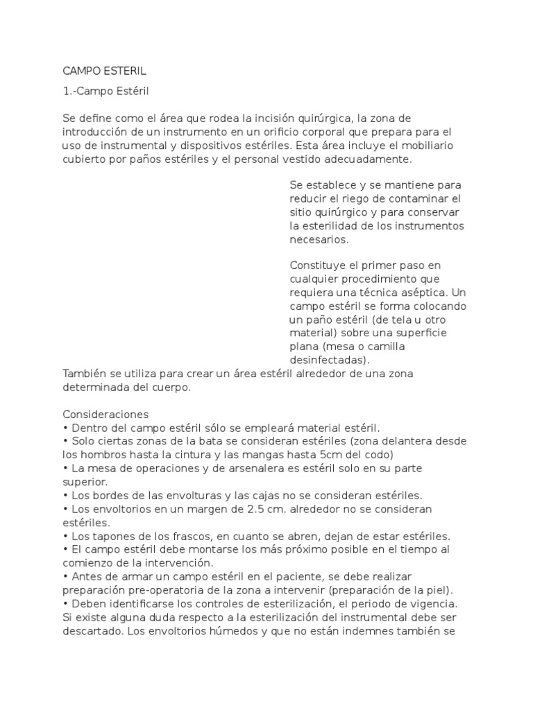 Definición y Preparación del Campo Estéril | PDF | Cirugía ...
