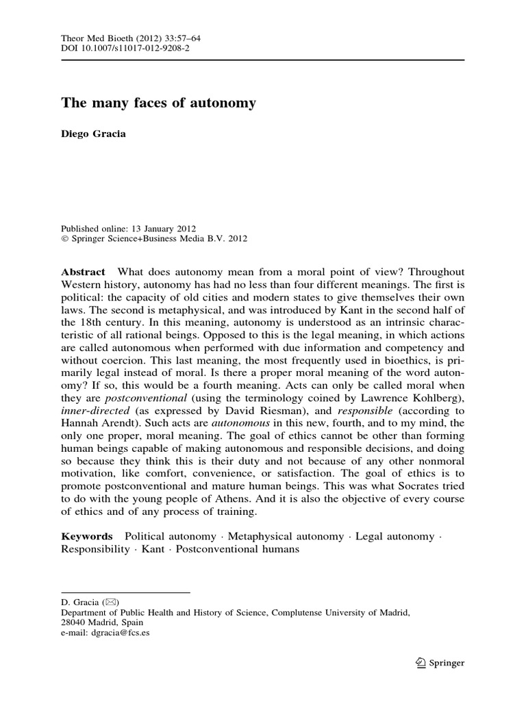 The Many Faces of Autonomy | PDF | Autonomy | Immanuel Kant