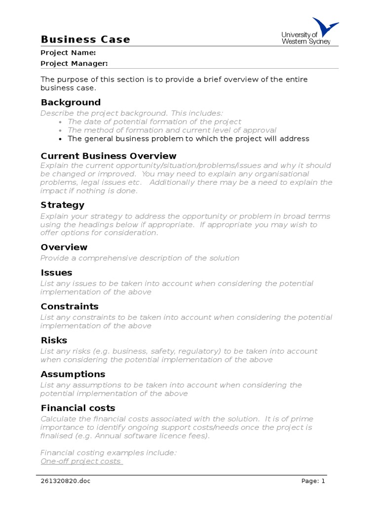 Business Case - Template | PDF | Project Management | Risk