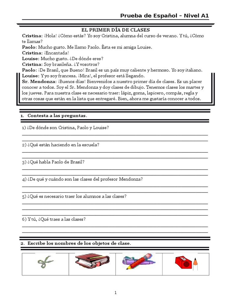 Prueba de Español A1: Actividades y Preguntas | PDF | Naturaleza