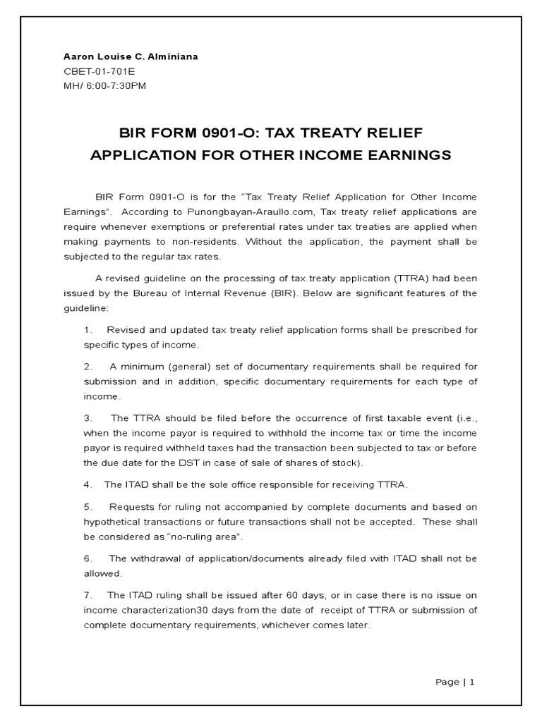 BIR Form 0901 Back Up Copy | Capital Gains Tax | Tax Treaty