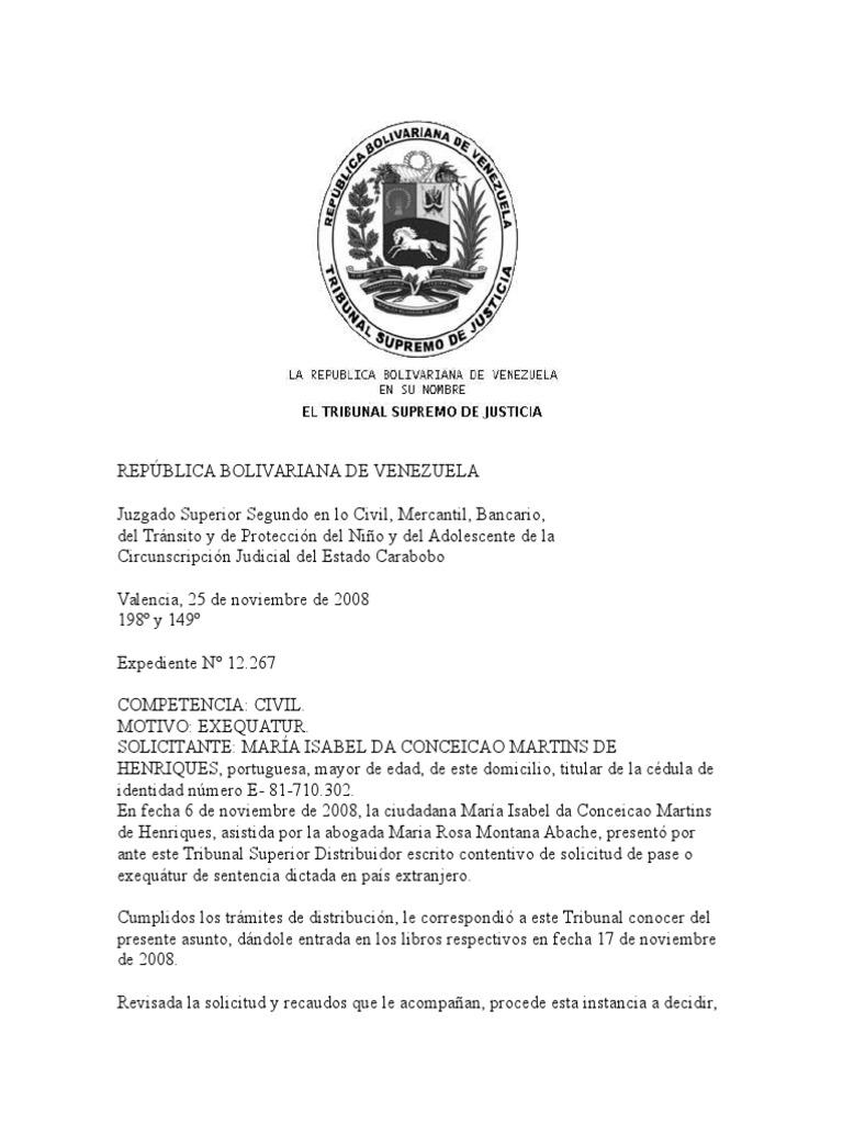Exequátur de Divorcio en Venezuela | PDF | Jurisdicción | Ley internacional