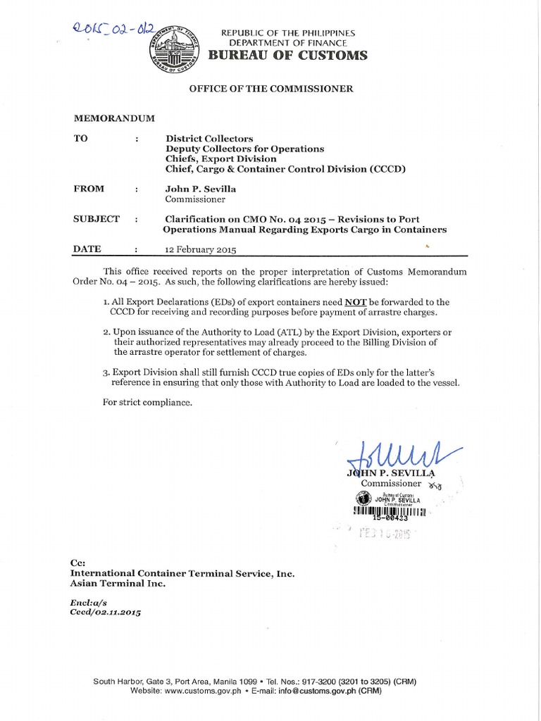 BOC Clarification On Export Container Stuffing | PDF
