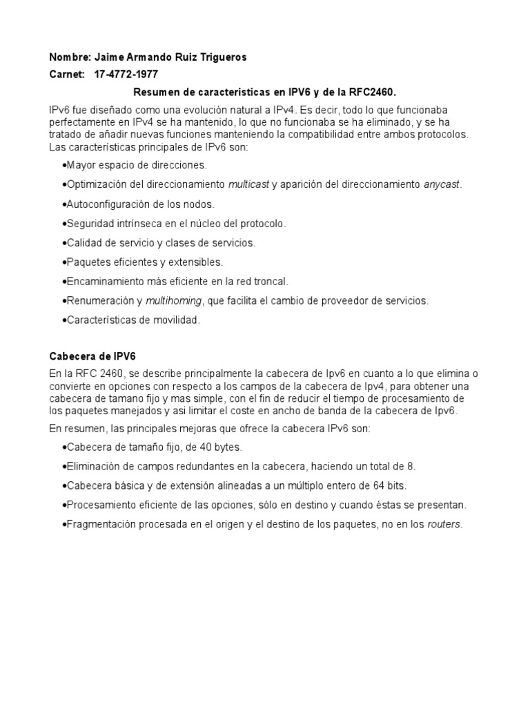 RFC 2460 | PDF | Yo Pv6 | Protocolos de internet