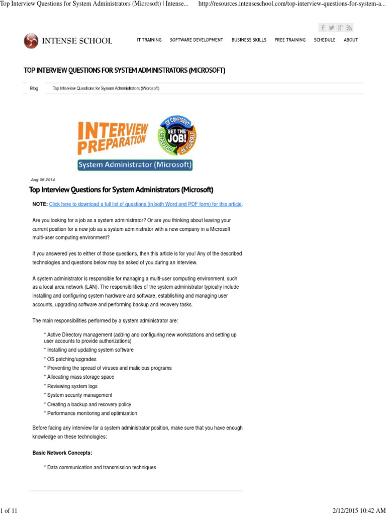 Top Interview Questions For System Administrators (Microsoft) | PDF ...