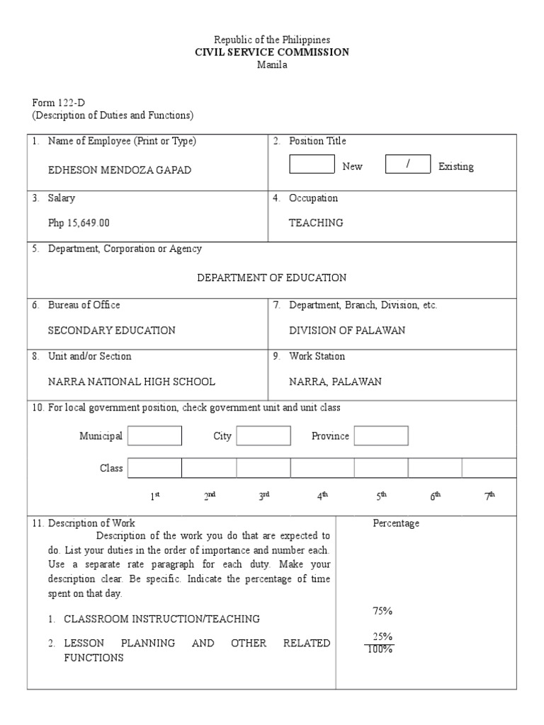 CSC Form 122-D | PDF