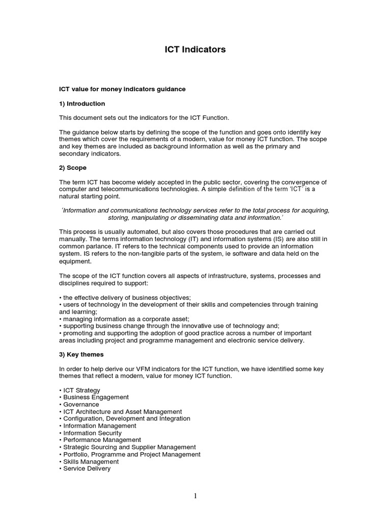 ICT Value for Money Indicators Guide | PDF | Itil | Information Technology
