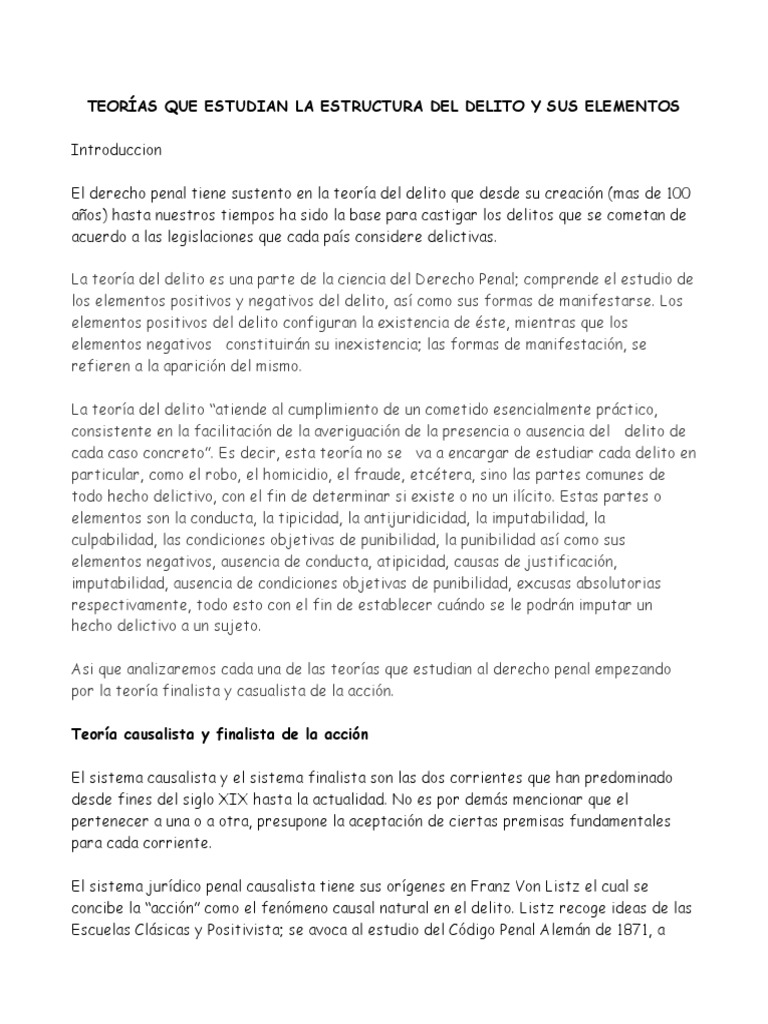 Teorías Que Estudian La Estructura Del Delito y Sus Elementos | PDF ...