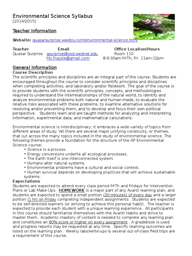 Envsci Syllabus Session 4 2015 | PDF | Environmental Science ...