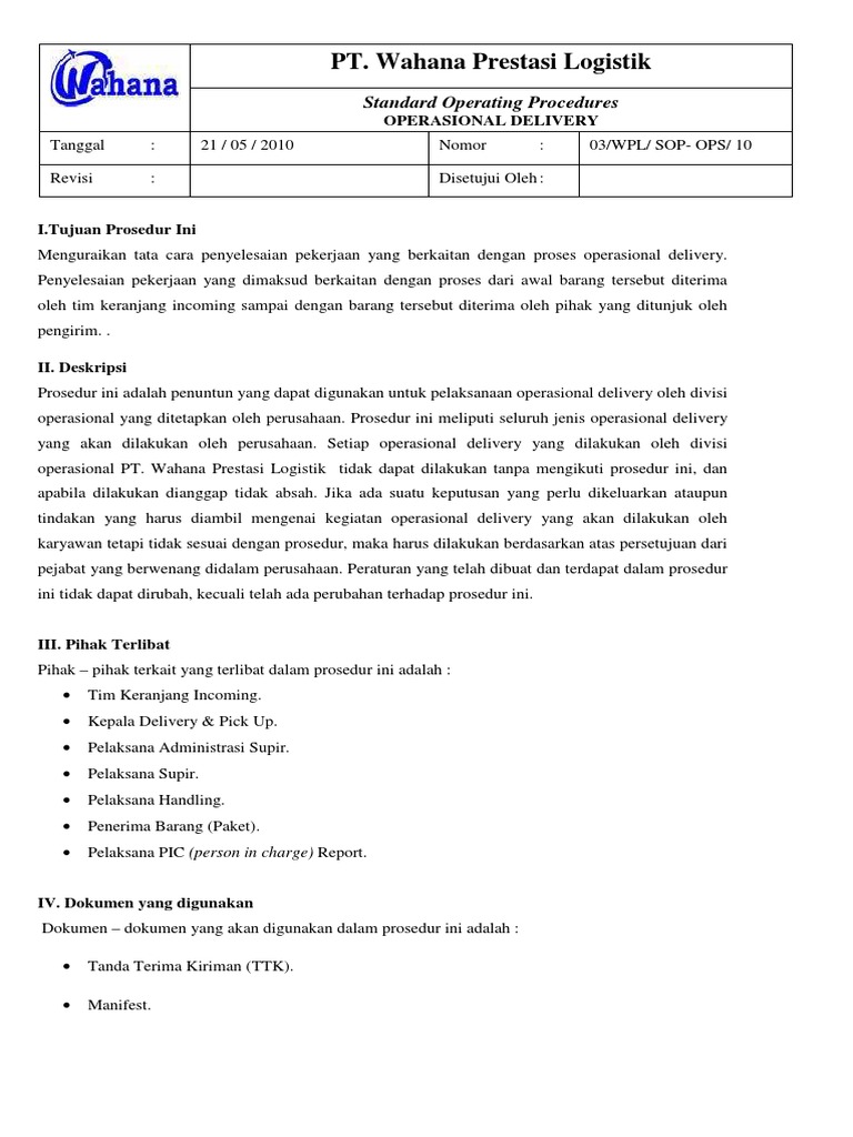 Sop Delivery PDF | PDF
