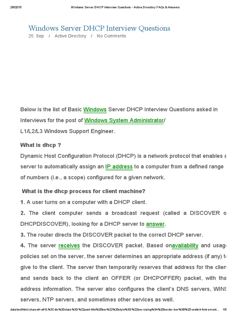 Windows Server Dhcp Interview Questions Active Directory Faqs 0701