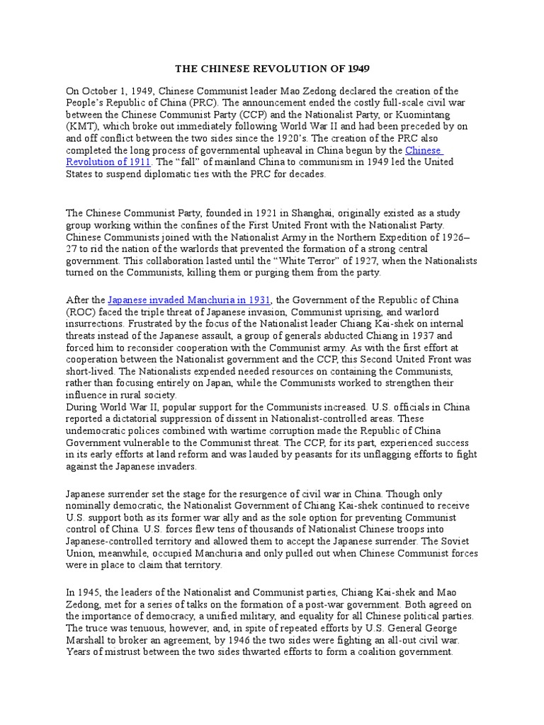 Overview of the 1949 Chinese Revolution | PDF | Kuomintang | Chinese ...
