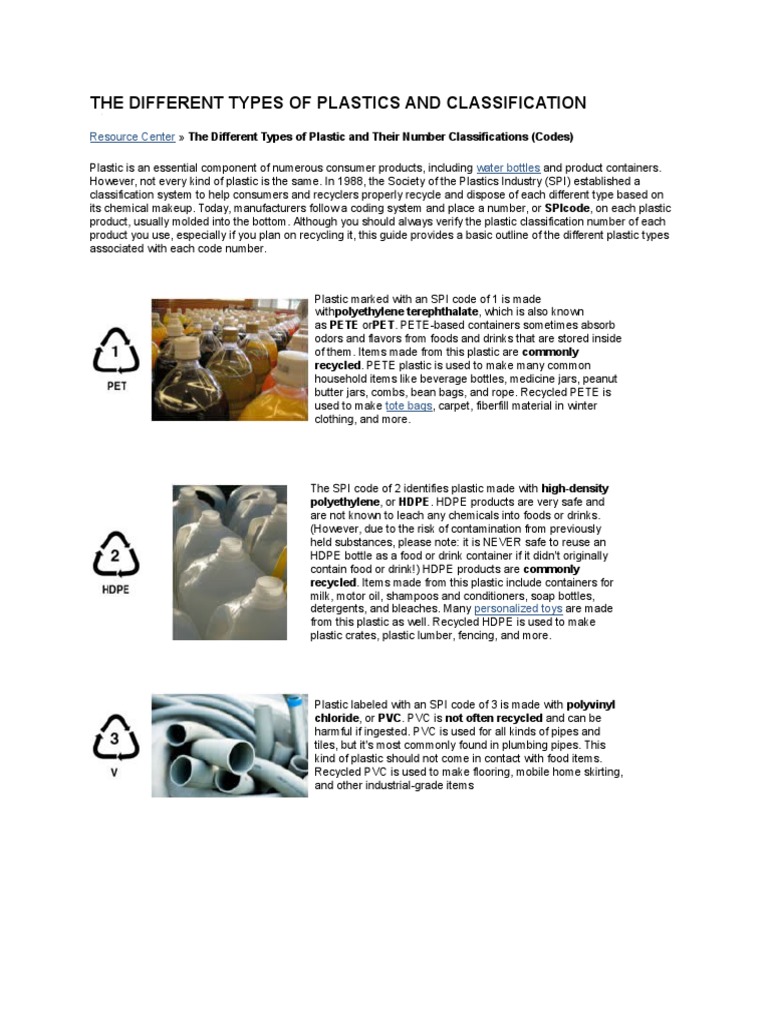 The Different Types of Plastics and Classification | Plastic ...