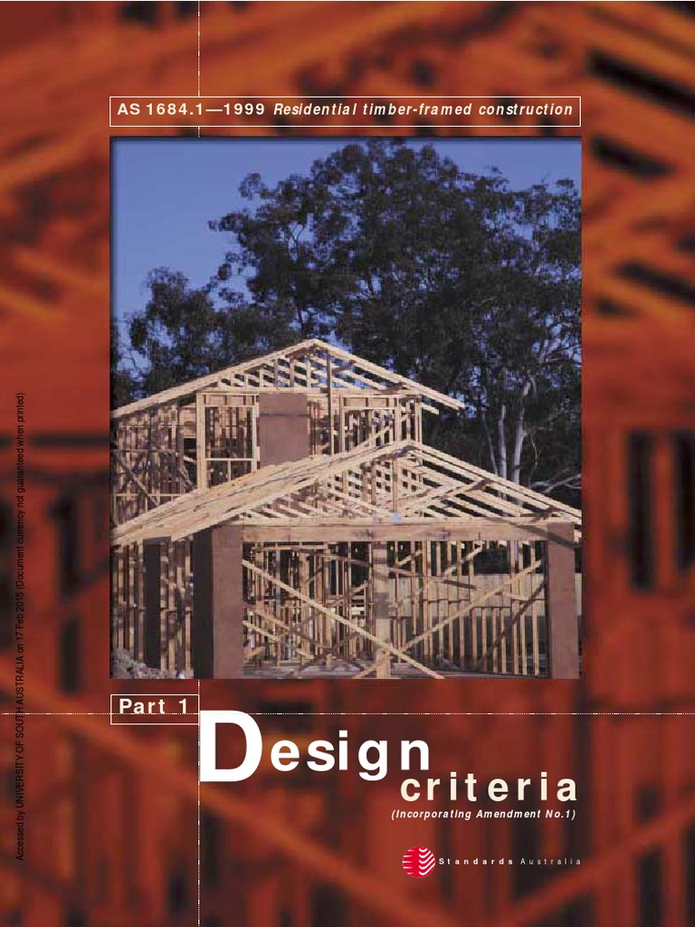 AS 1684.1-1999 Residential Timber-Framed Construction PDF | PDF | Wall ...