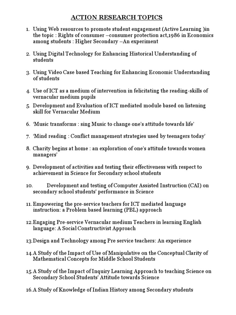 Action Research Ideas For Teachers