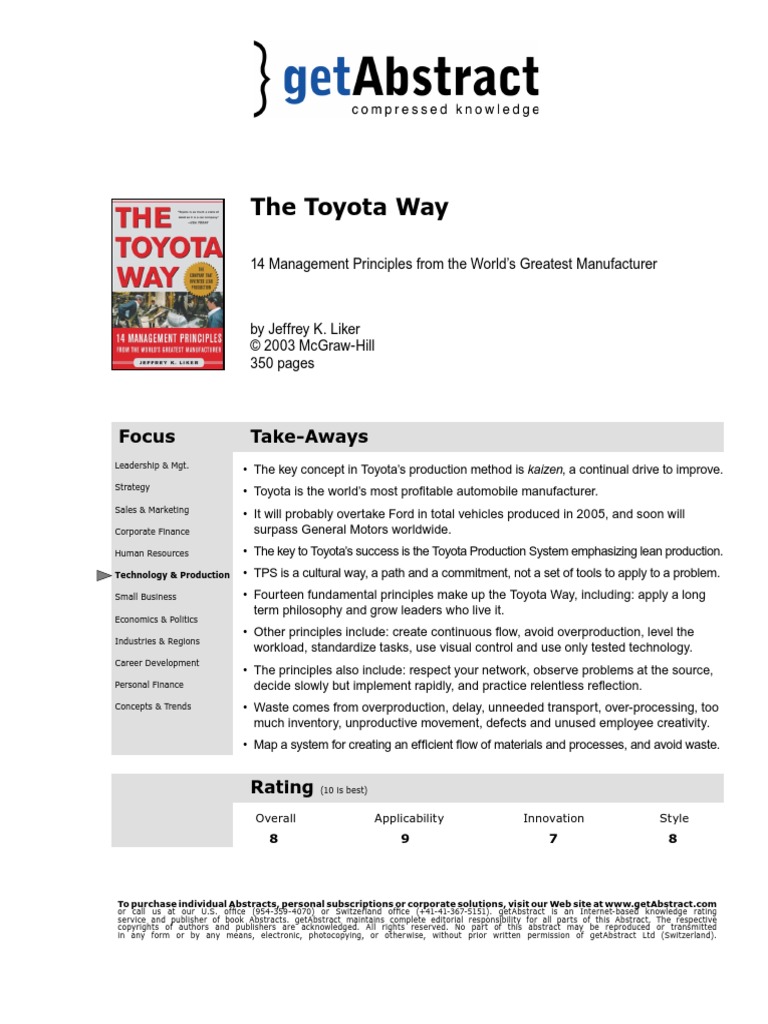 Toyota Way - Short Version | PDF | Lean Manufacturing | Business Process