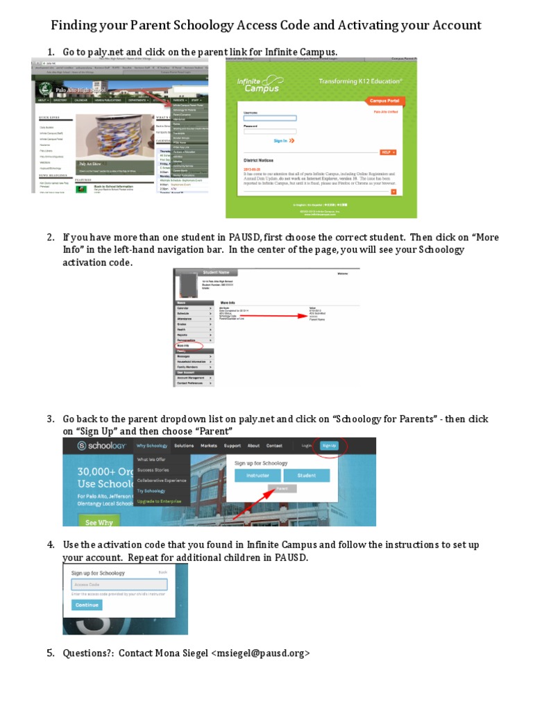 Finding Your Parent Schoology Access Code and Activating Your Account | PDF