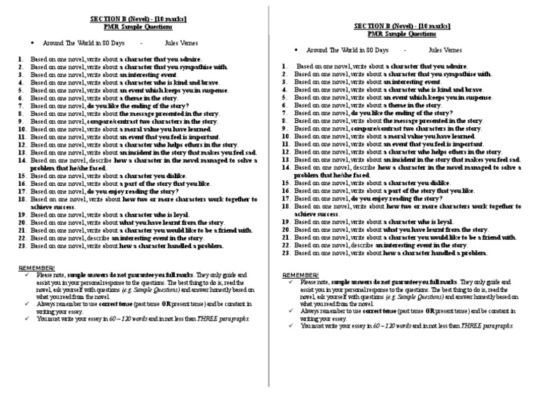 PMR Novel Essay Guide | PDF | Around The World In Eighty Days | Question