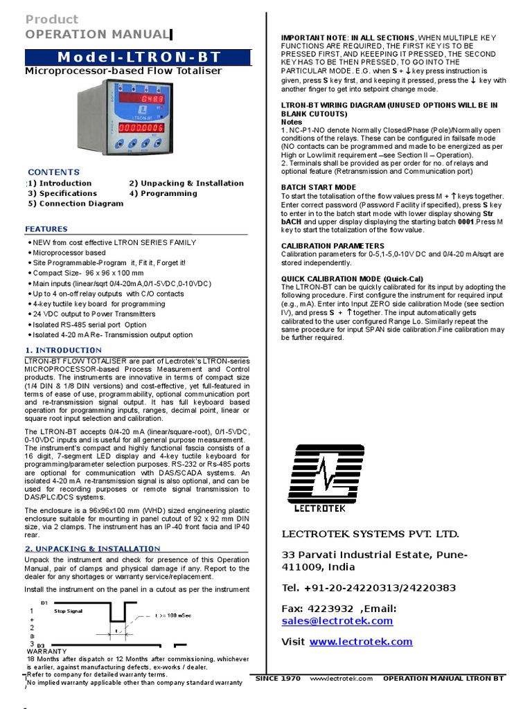 Ltron BT Manual | PDF | Relay | Parameter (Computer Programming)