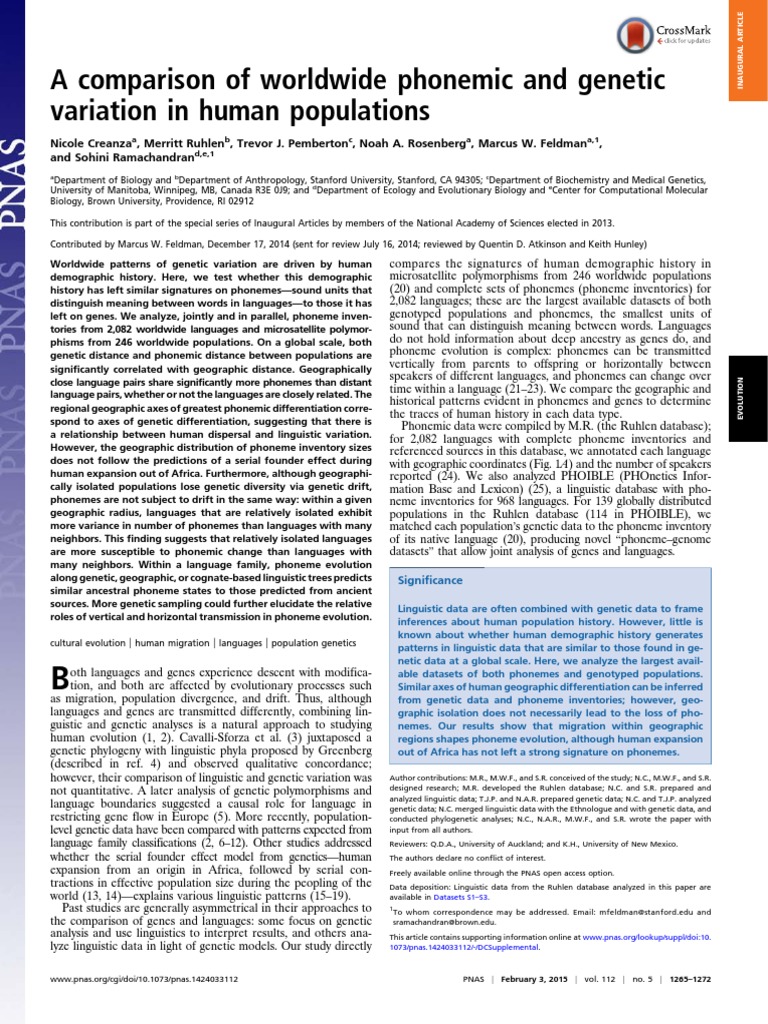 A Comparison of Worldwide Phonemic and Genetic Variation in Human ...