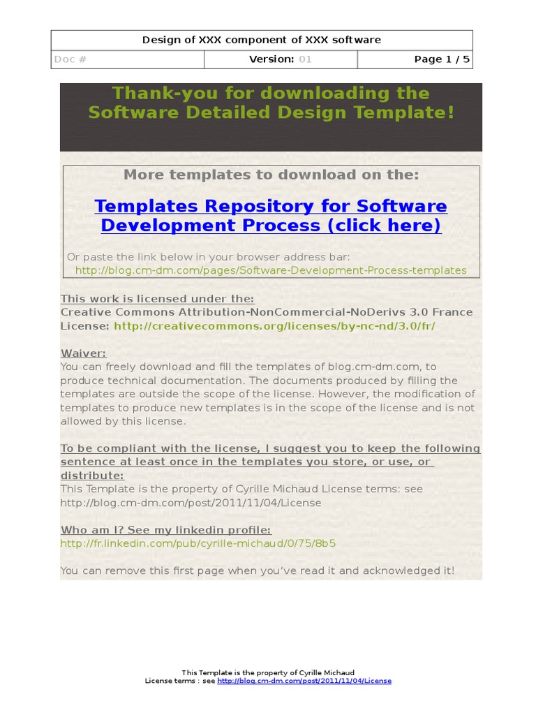 Software Detailed Design Template | PDF | Component Based Software Engineering | Workflow