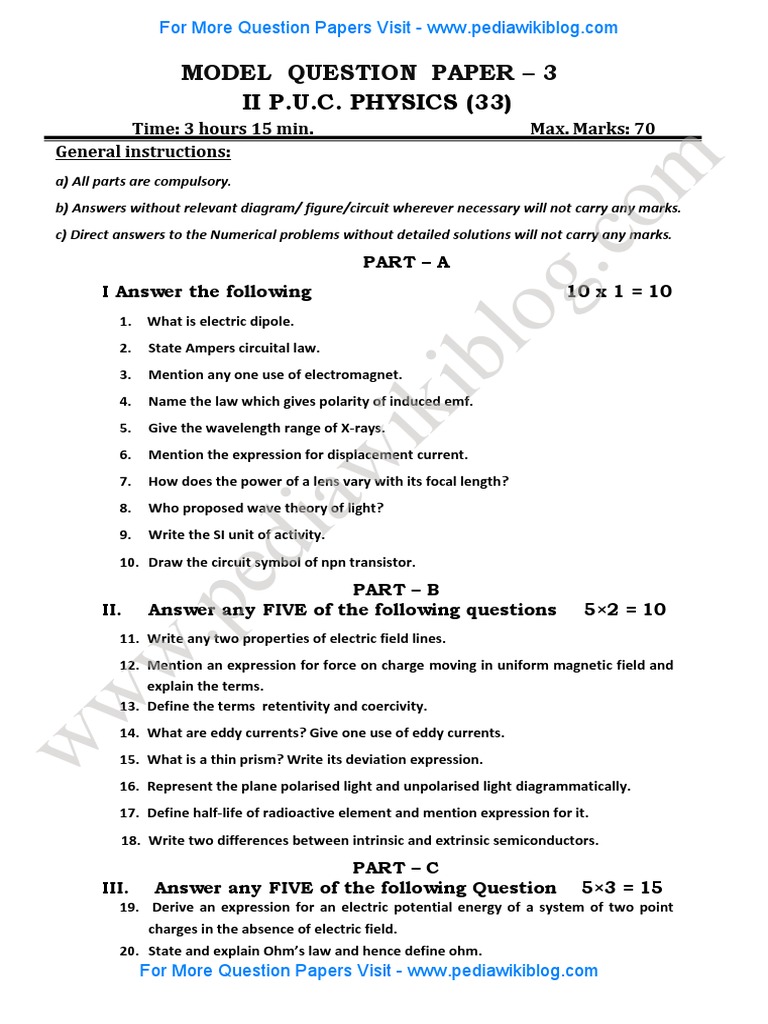 2nd PU Physics Model QP 3 | PDF | Series And Parallel Circuits | Band Gap