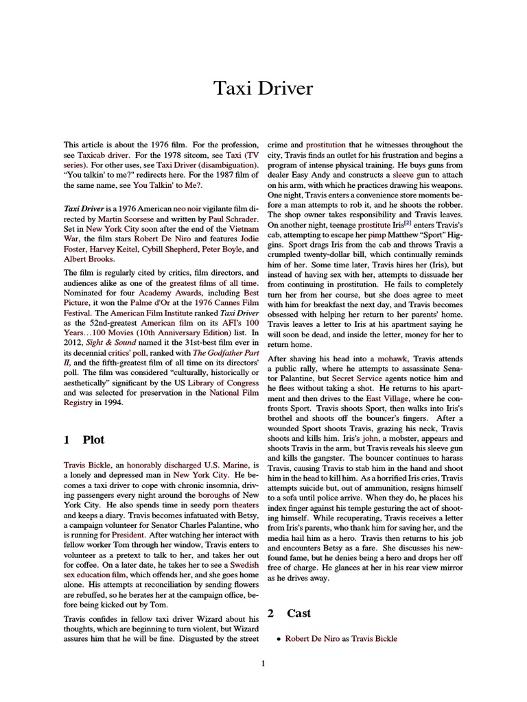 Taxi Driver | PDF | Cinema | Leisure