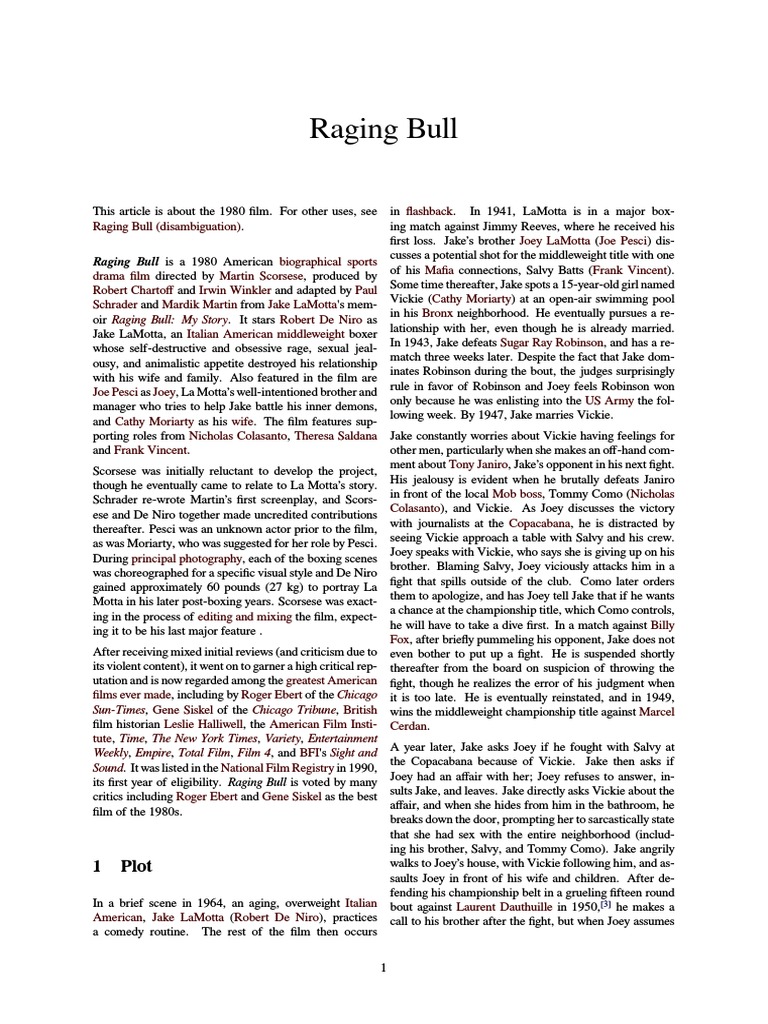 Raging Bull | PDF | Cinema | Leisure