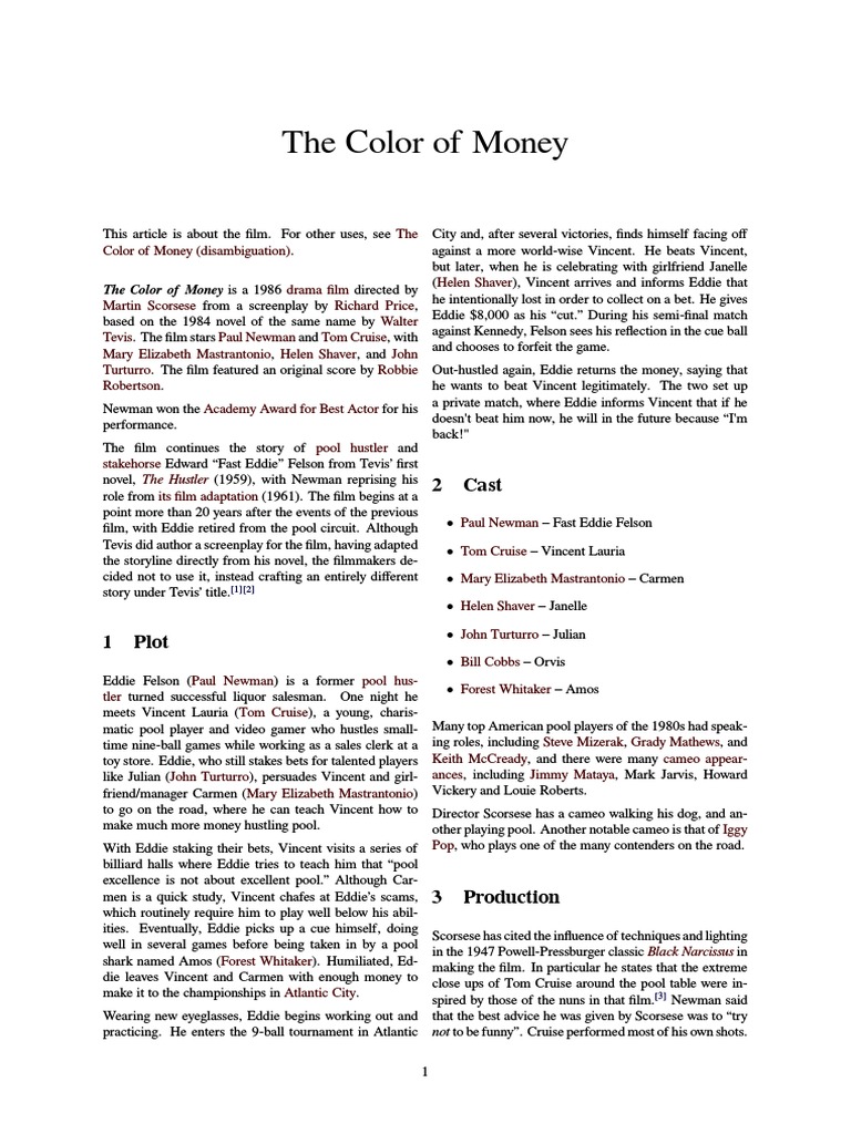 The Color of Money | PDF | Sports | Leisure