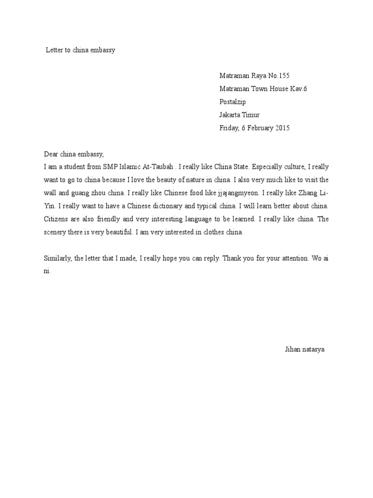 Letter To China Embassy | PDF | China | World Politics