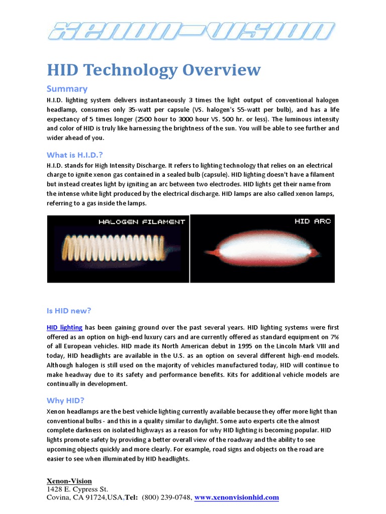 HID Technology Overview | PDF | Headlamp | Lighting