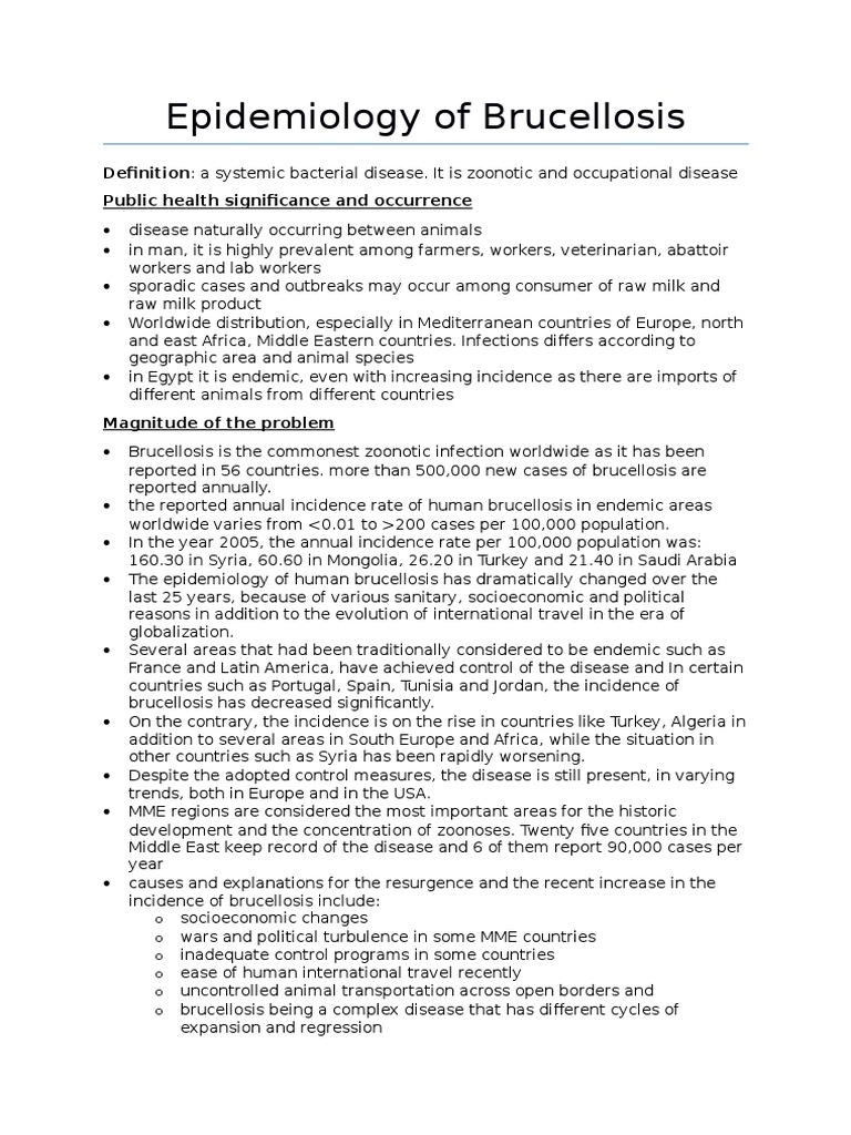 Epidemiology of Brucellosis | PDF | Medical Humanities | Medical Specialties