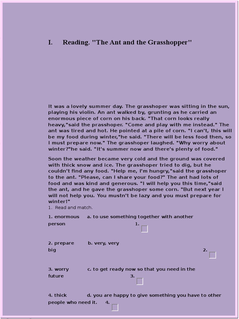 "Ant and Grasshopper Lesson Plan" | PDF