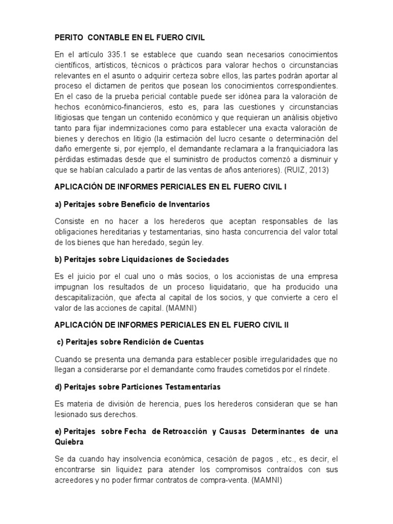 Informe de Peritaje Contable Civil | PDF | Testigo experto | Ley procesal
