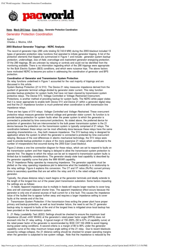 Generator Protection Coordination | PDF | Electric Power Transmission ...