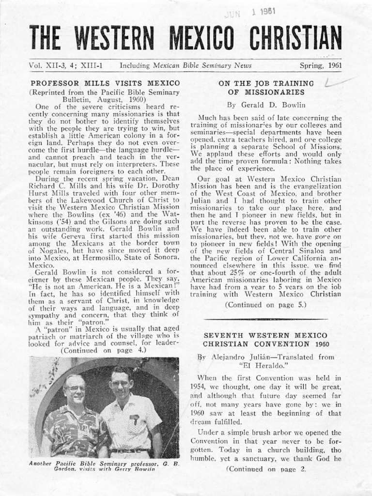 Bowlin Gerald Geneva 1961 Mexico | PDF | Christian Mission | Sonora