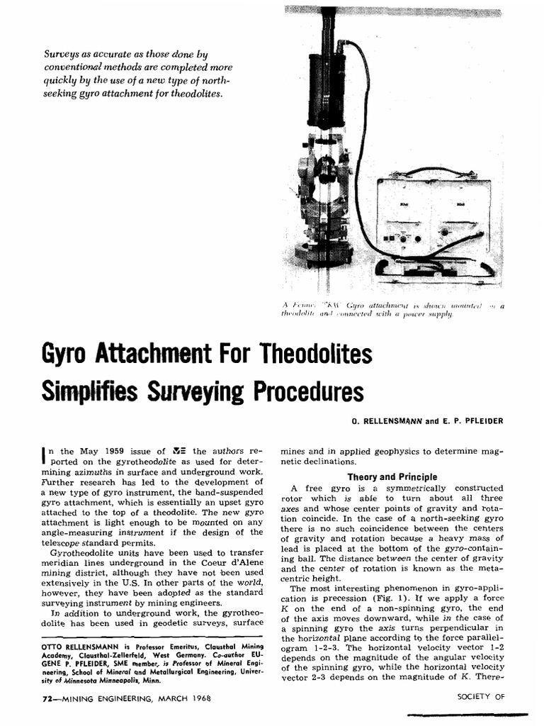 Gyro Attachment Enhances Theodolite Surveys | PDF | Gyroscope ...