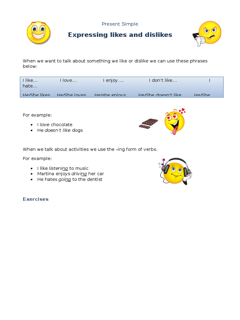 Expressing Likes and Dislikes in English | PDF | Language Arts & Discipline
