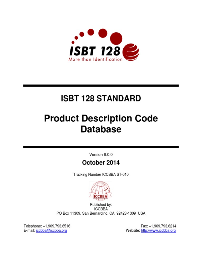 ST 010 ISBT 128 Standard Product Description Code Database v6.0.0 | PDF ...