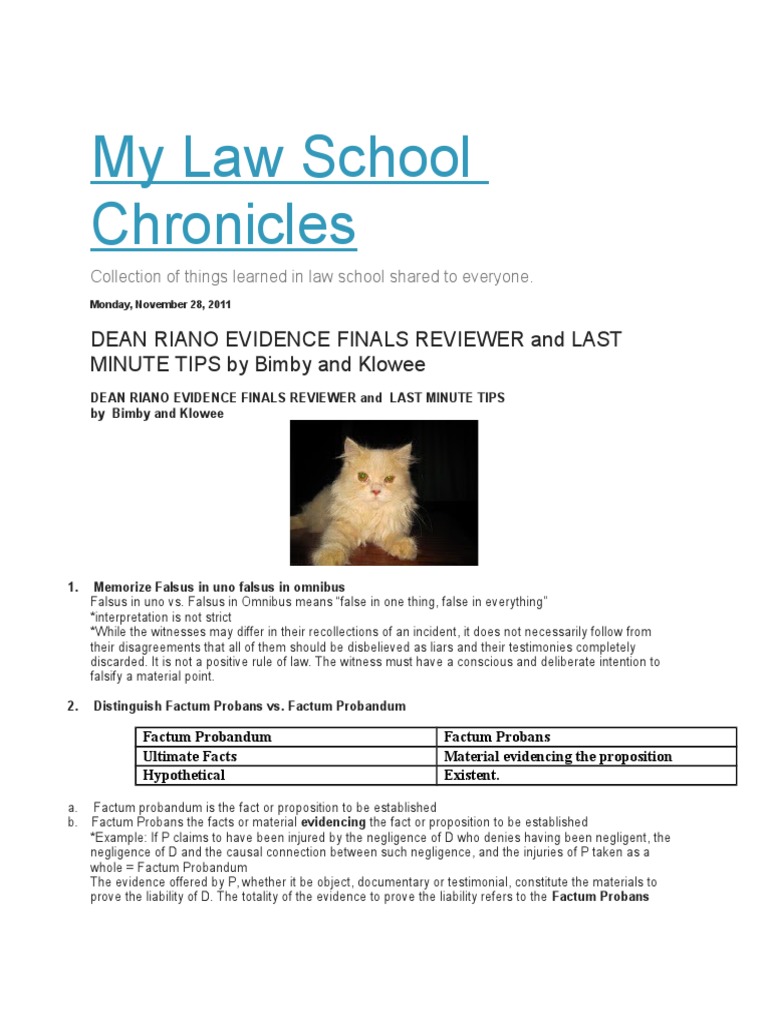 My Law School Chronicles: Dean Riano Evidence Finals Reviewer and Last ...